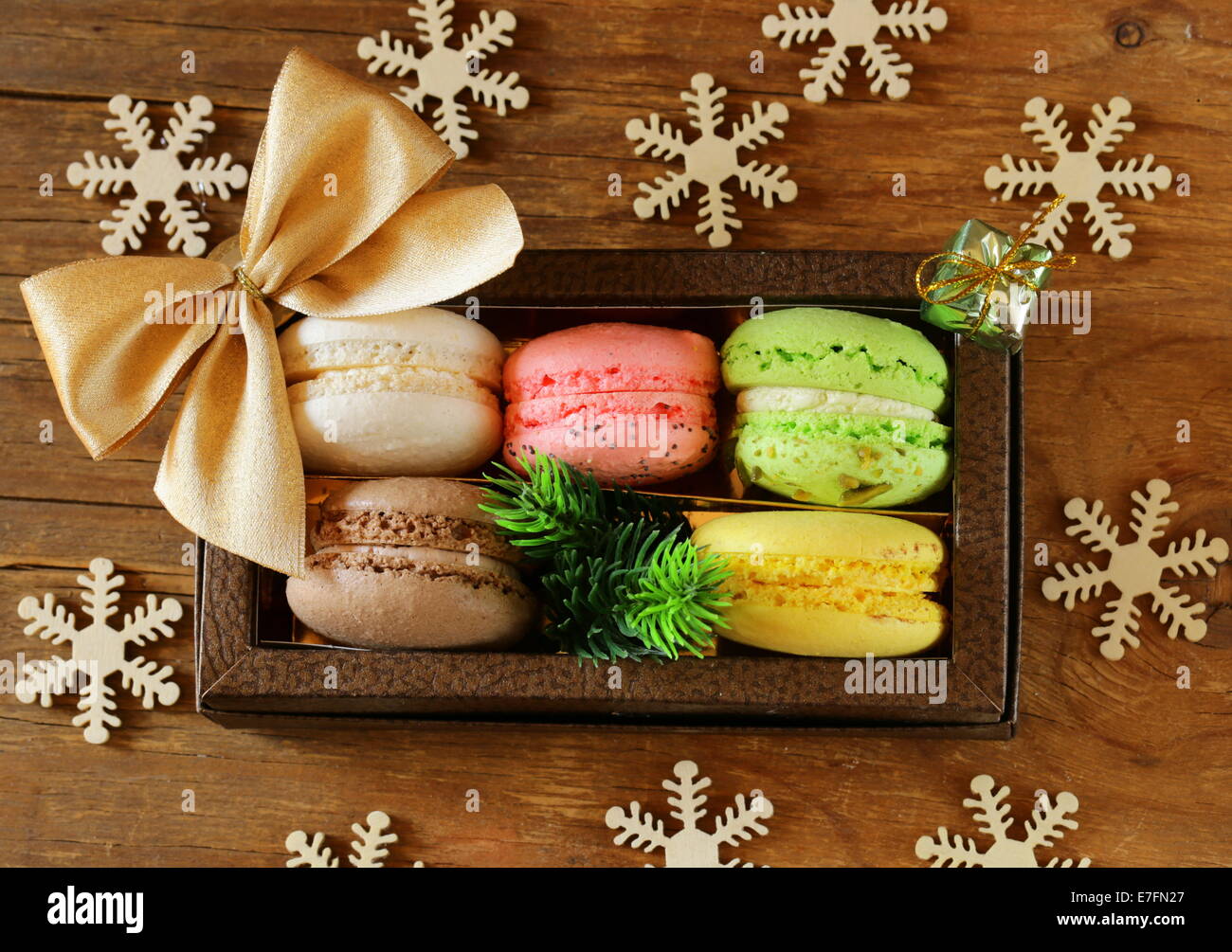 multicolor French macaroons sweet treats Christmas present Stock Photo ...