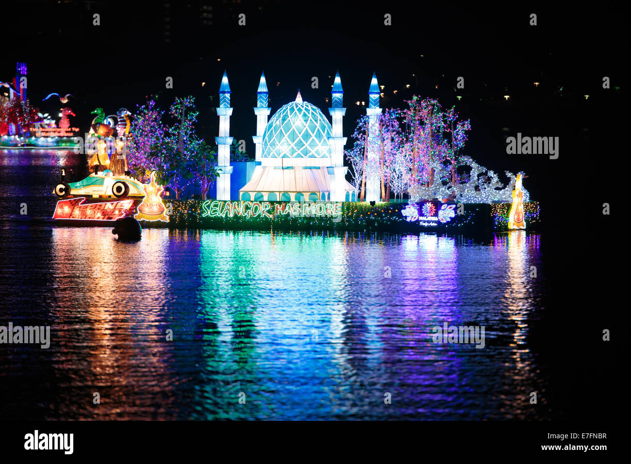 Floats cruising at lake during FLORIA night show held in Putrajaya ...