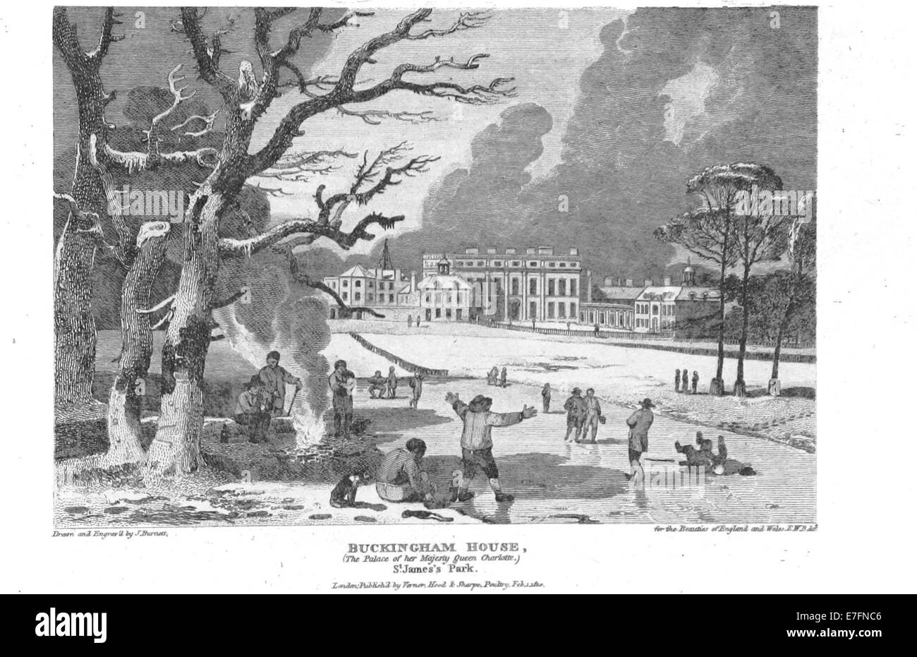 Illustration from 'Brayley' (1820) showing Buckingham House, also known ...