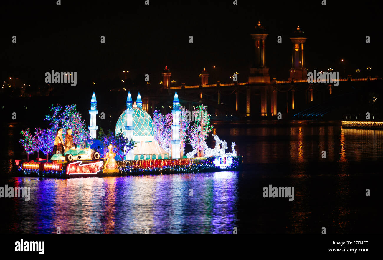 Floats cruising at lake during FLORIA night show held in Putrajaya ...