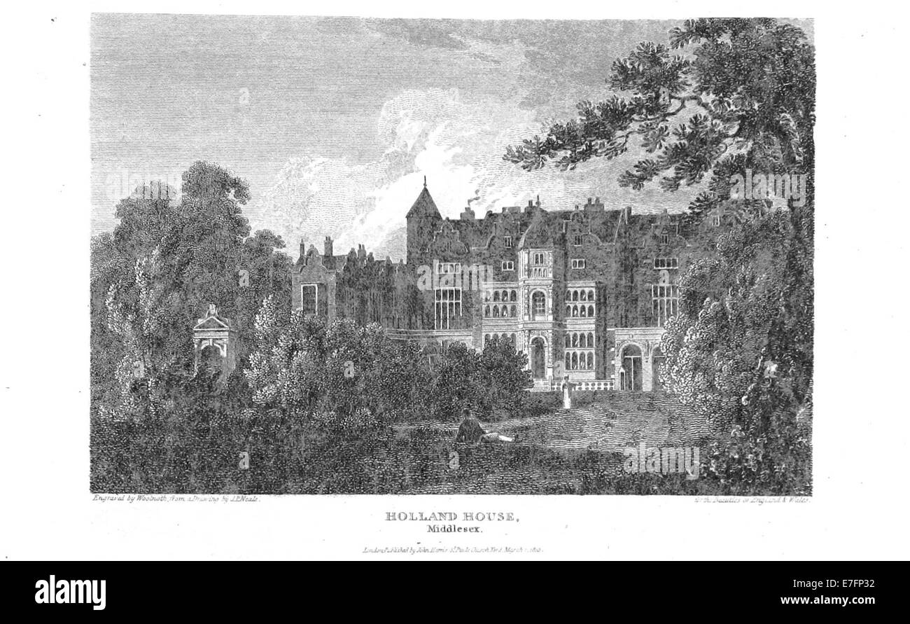 An illustration from 'Brayley' (1820) depicting Holland House in ...