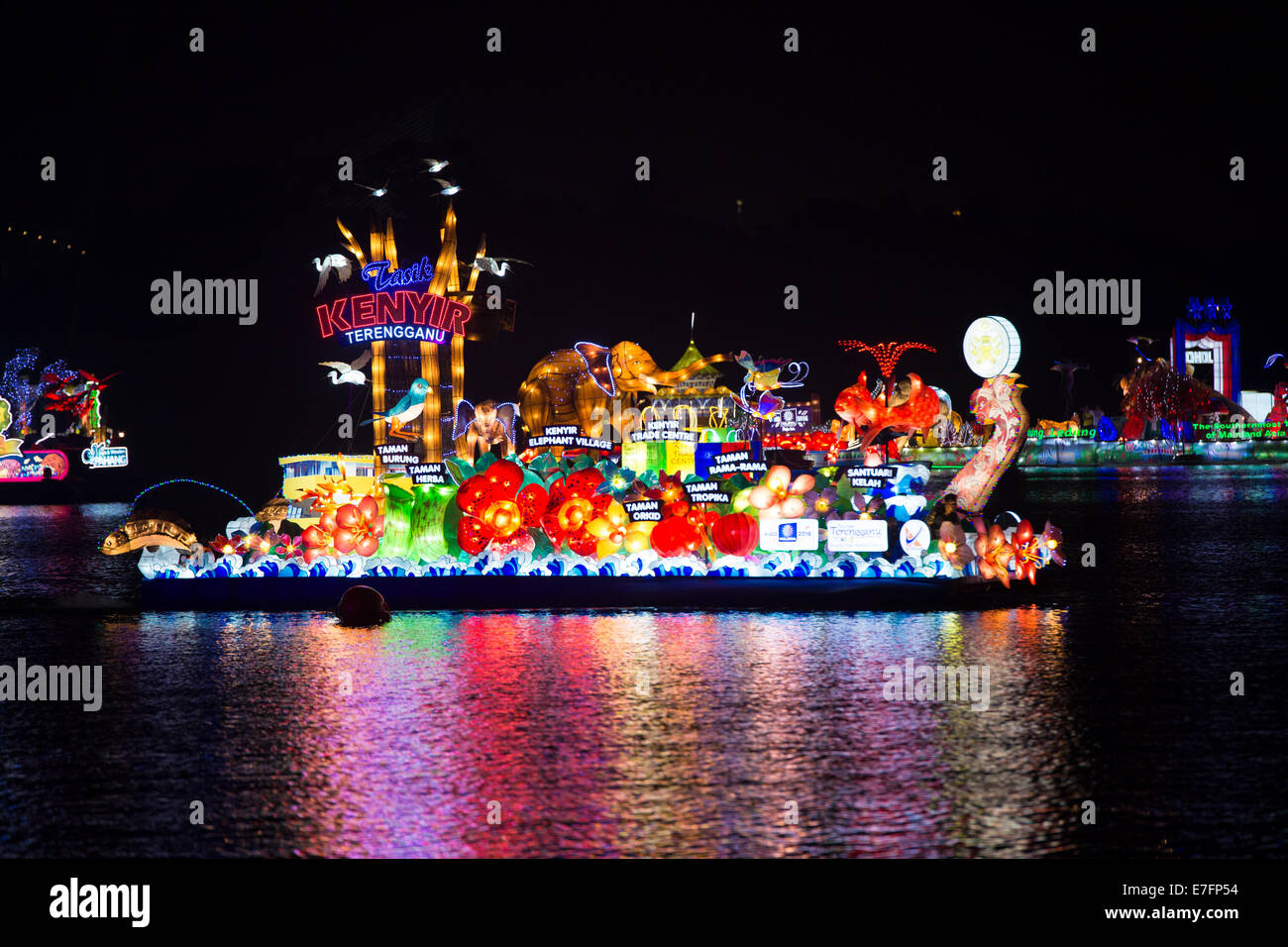 Floats cruising at lake during FLORIA night show held in Putrajaya ...