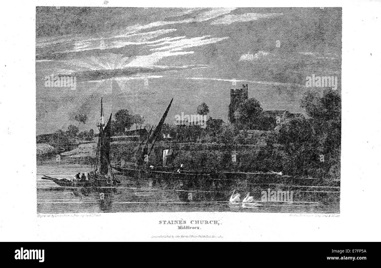 Illustration from 'Brayley' (1820) depicting Staines Church in ...
