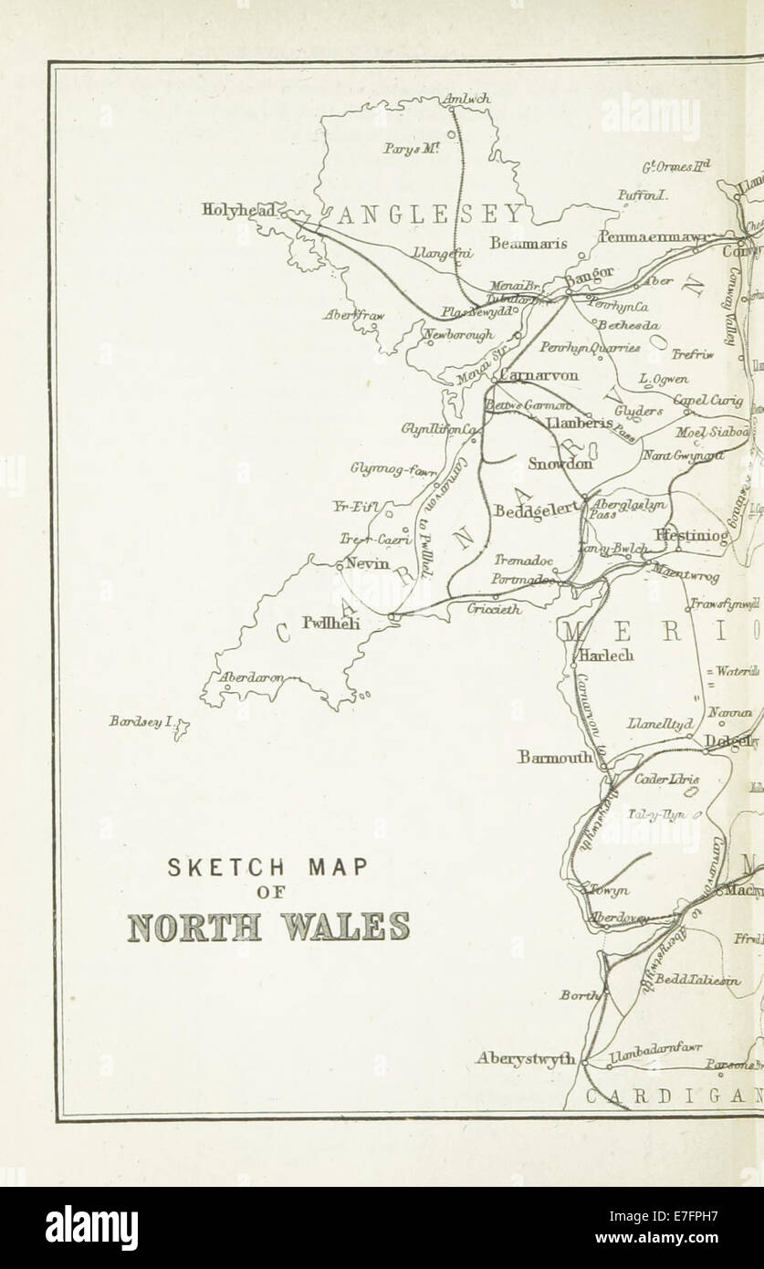 A sketch map of North Wales from 'EW' (1884), page 232, showing the ...