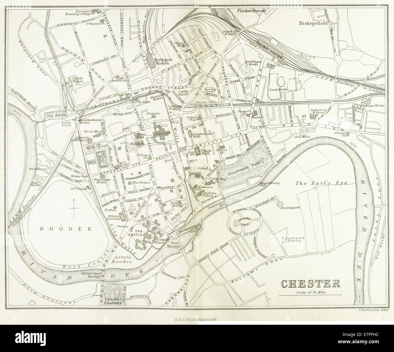 An illustration from 'EW' (1884), depicting the city of Chester during ...