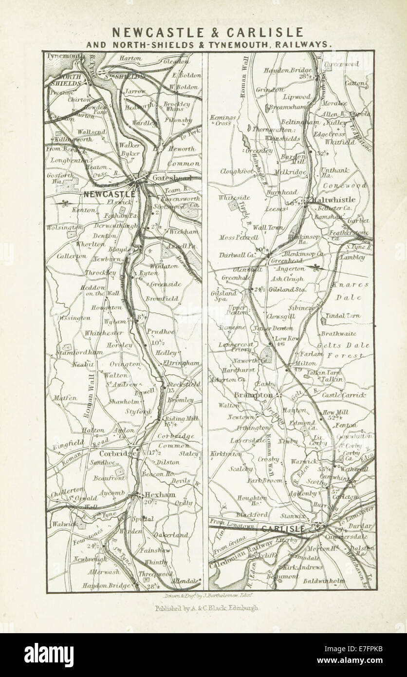 Map from EW (1884) showing the railway lines connecting Newcastle ...
