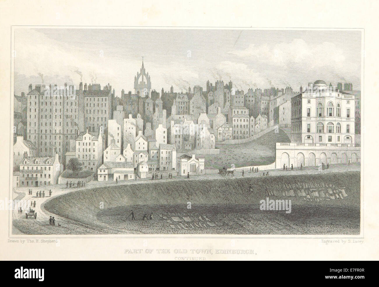 Illustration from 1829 depicting part of the Old Town in Edinburgh ...