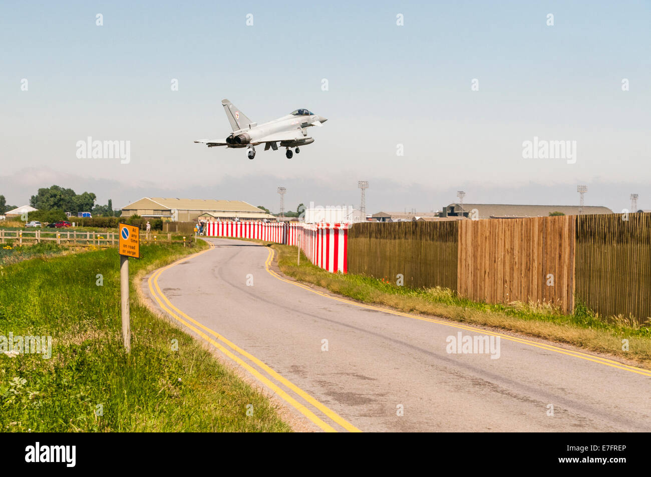 RAF 29 squadron Eurofighter Typhoon aeroplane approaching low over a ...