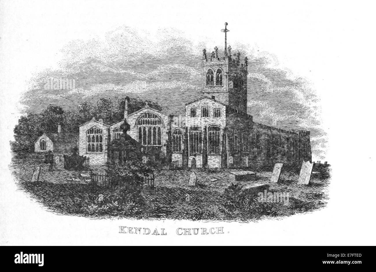 Illustration from Pigot and Co (1842) showing Kendal Church in Cumbria ...