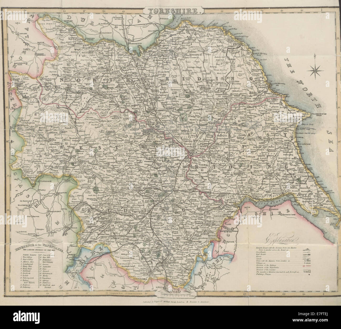 Map of Yorkshire from Pigot and Co’s 1842 publication, illustrating the ...