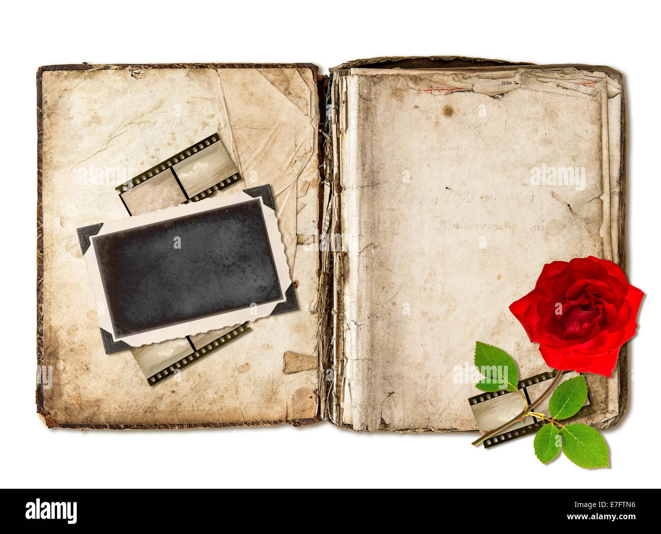 old book with aged pages isolated on white background. scrapbook ...
