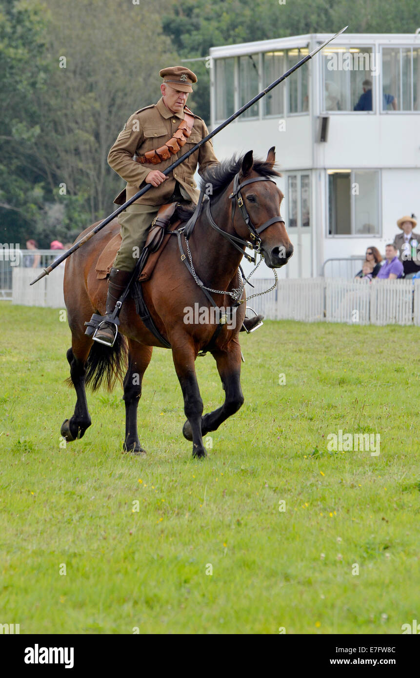 WW1 cavalry (actually a Lancer) re-enactor demonstrating training ...