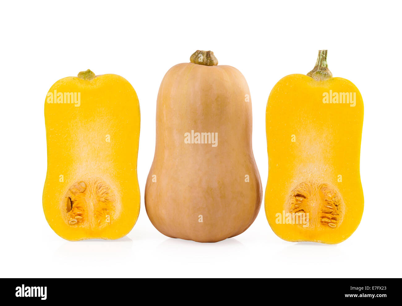 Butternut Pumpkin and halves of Pumpkin isolated on white background ...
