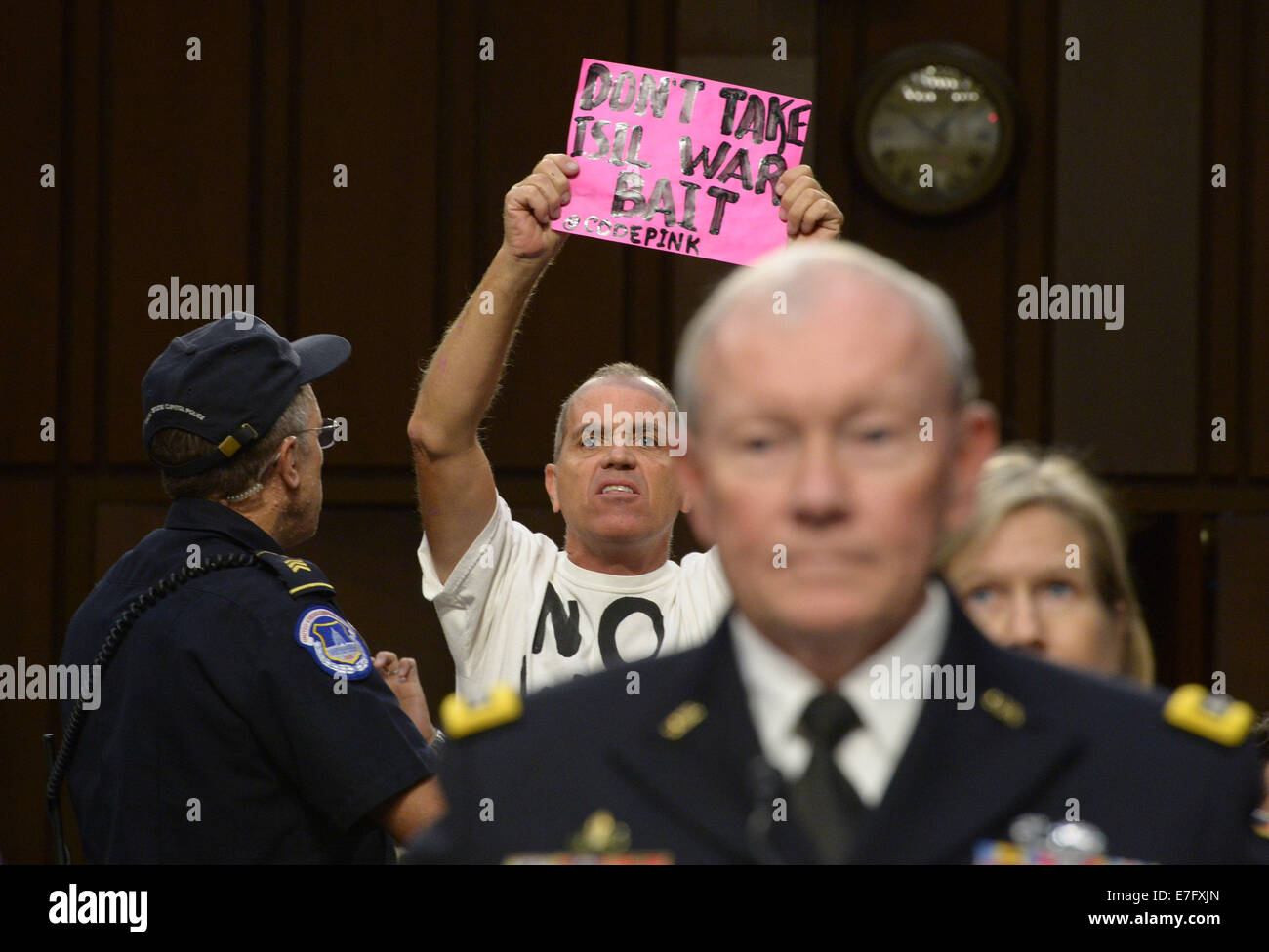 Washington, DC, USA. 16th Sep, 2014. Anti-war activists protests as ...