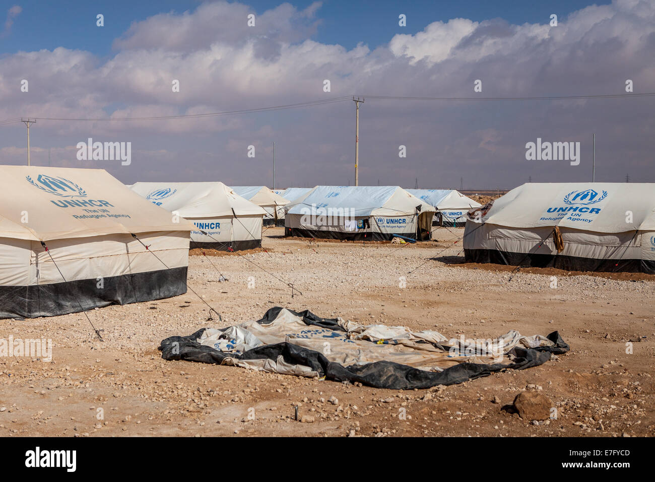 Zaatari (or Za'atari) refugee camp for Syrian refugees, in northern ...