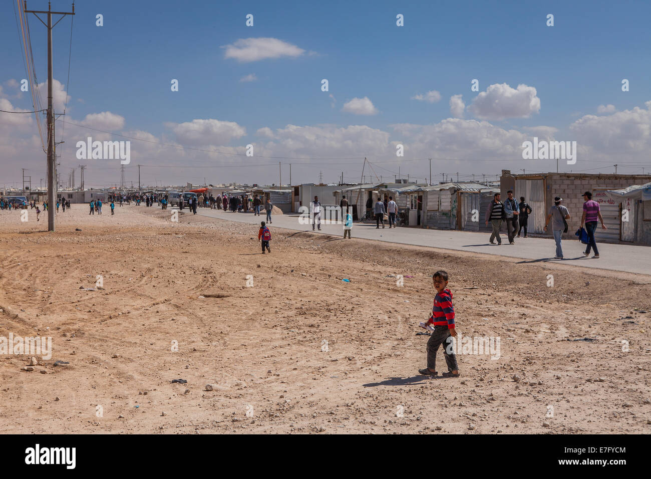 Busy main street of Zaatari (or Za'atari) refugee camp for Syrian ...