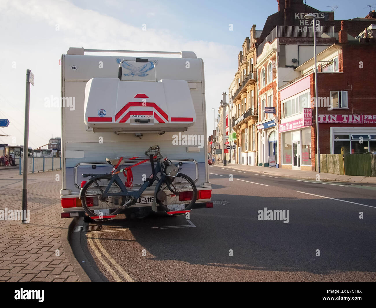 A Motorhome with a Bicycle on a rack at the rear parked on The Hard in ...