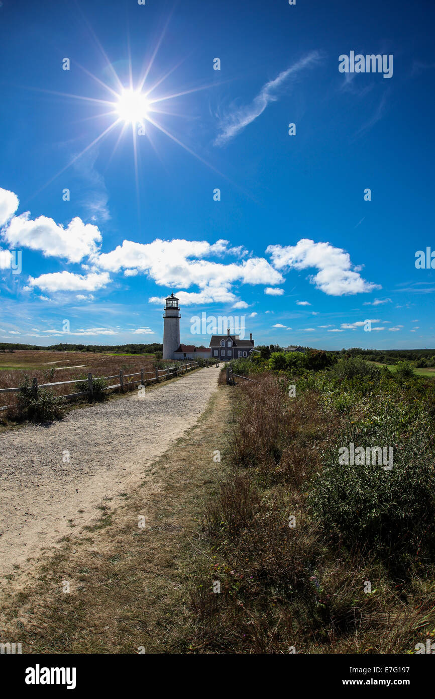 TRURO-SEPTEMBER 14: Truro lighthouse architecture with sun in Cape Cod ...
