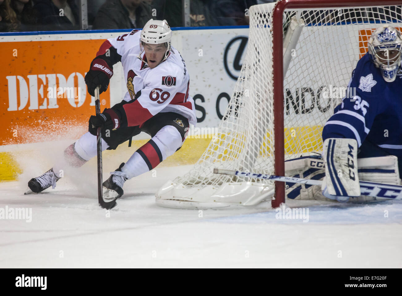 September 14, 2014. Max McCormick (69) of the Ottawa Senators tries to ...