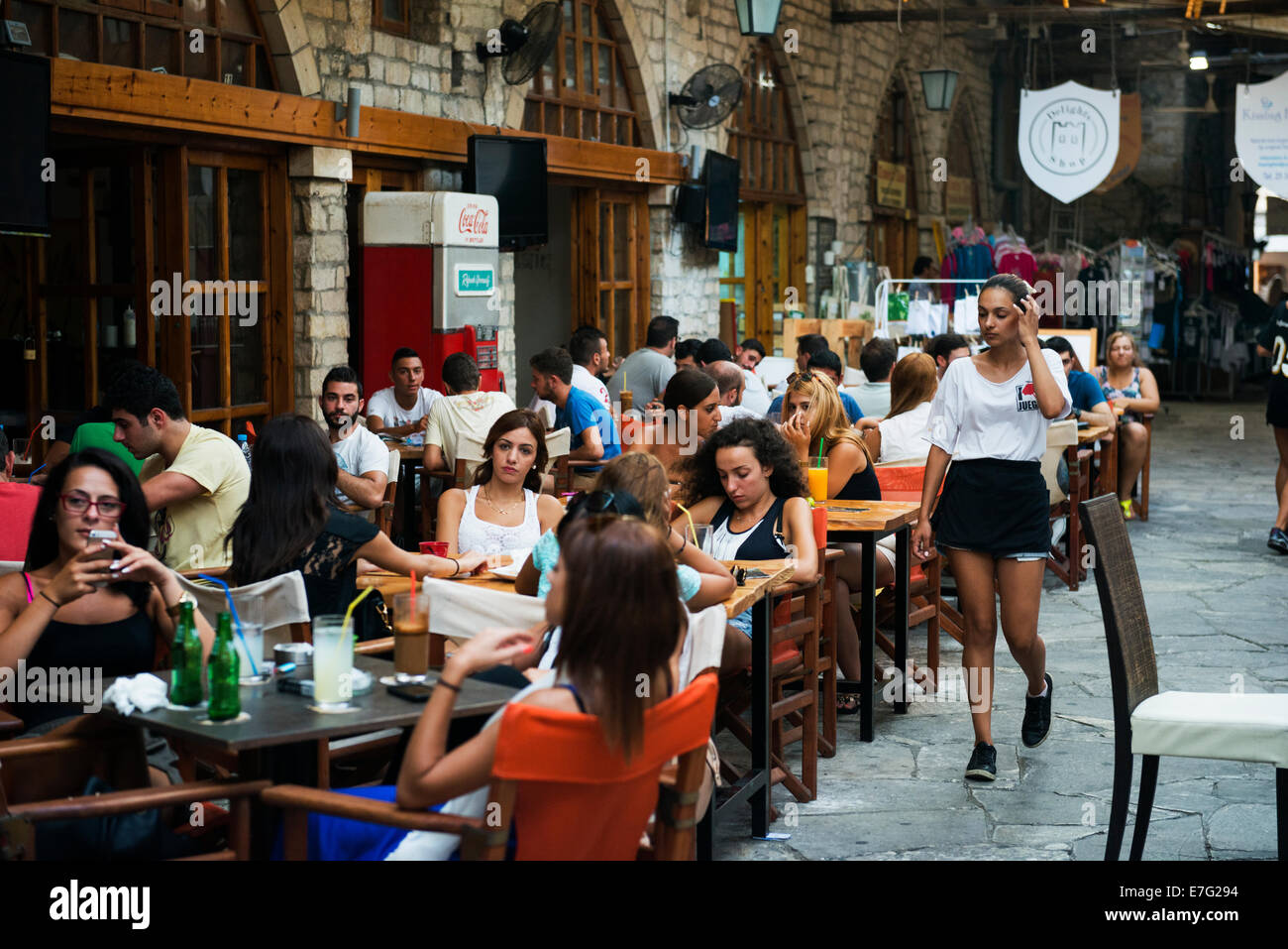 A popular bar / cafe in the old quarter of Limassol, Cyprus Stock Photo ...