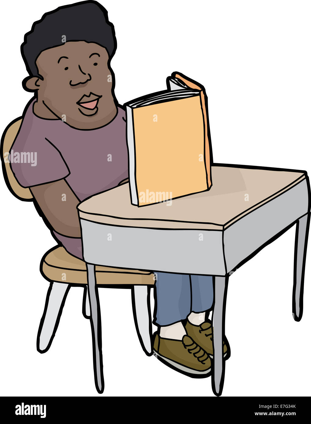 Cartoon Student Reading At Desk