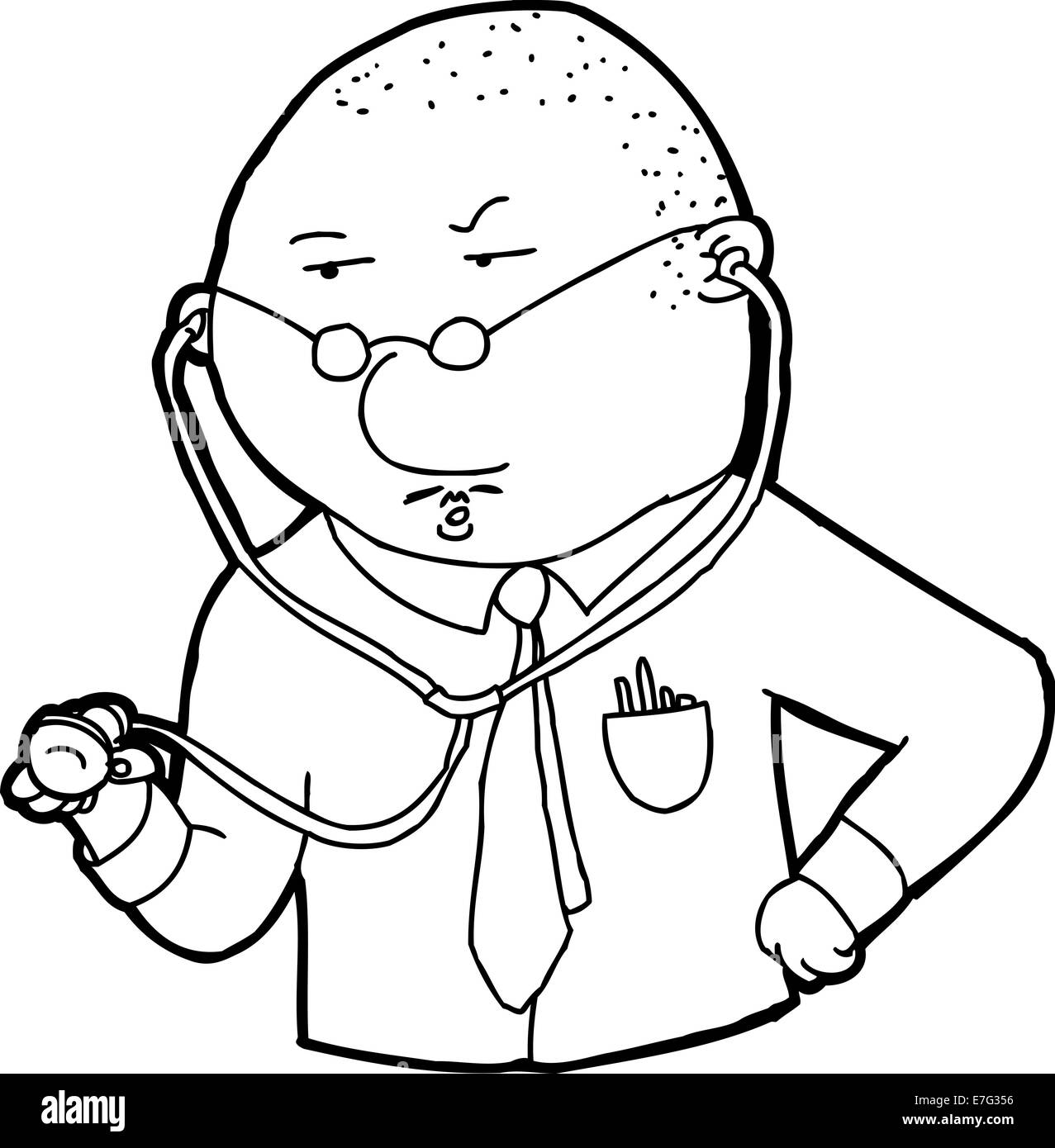 Cartoon black outline of concerned male doctor with stethoscope Stock ...