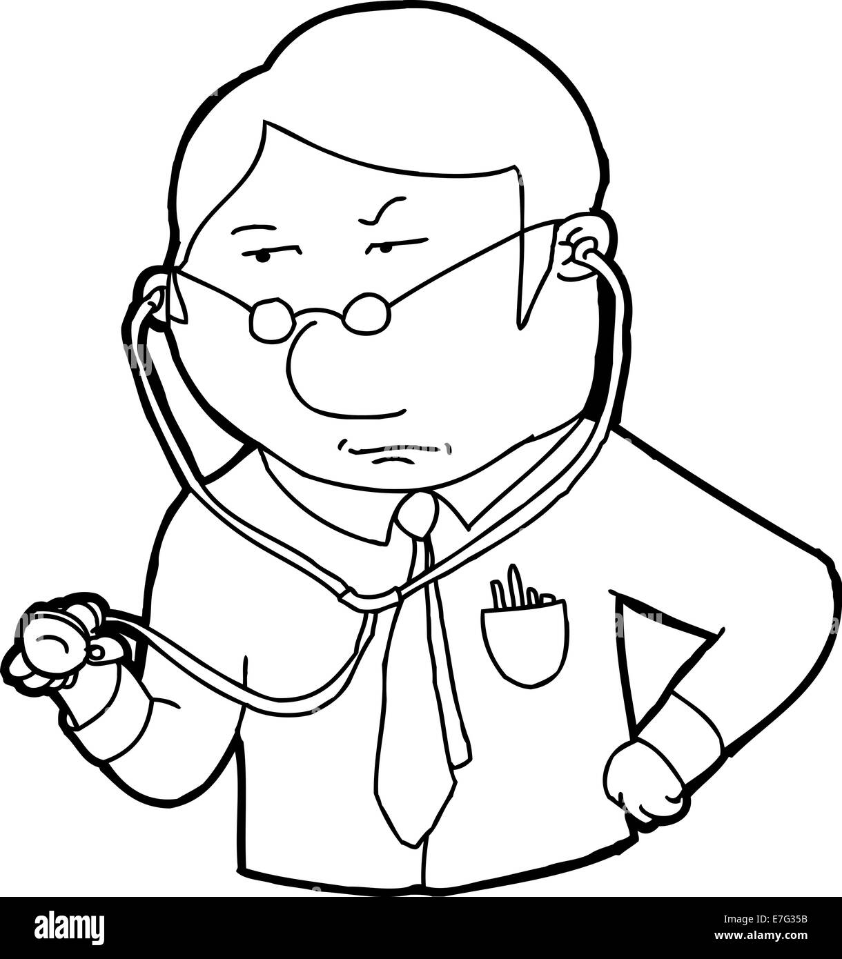 Cartoon outline drawing of doctor holding stethoscope Stock Photo - Alamy