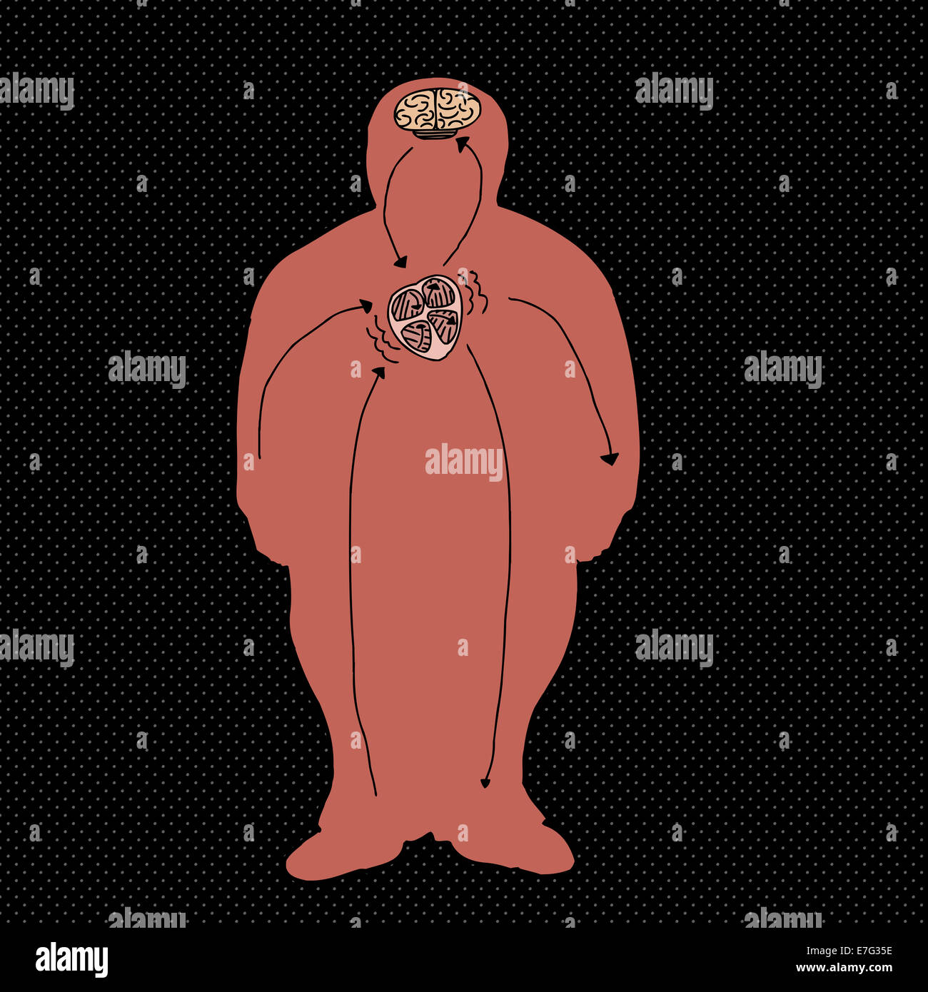 Shape of overweight man with brain and heart symbols Stock Photo - Alamy