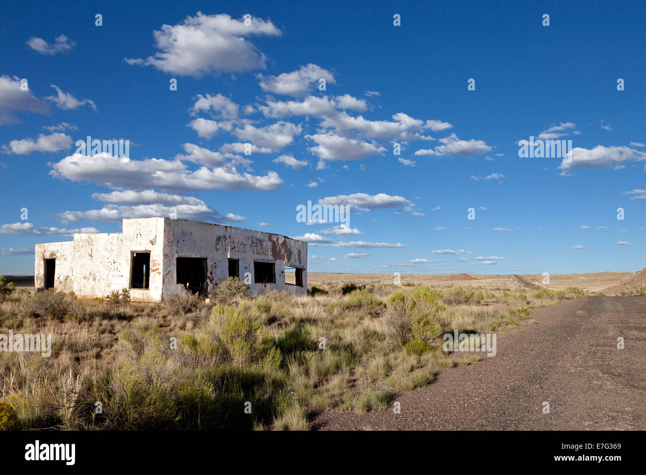 The abandoned Painted Desert Trading Post along a bypassed section of ...