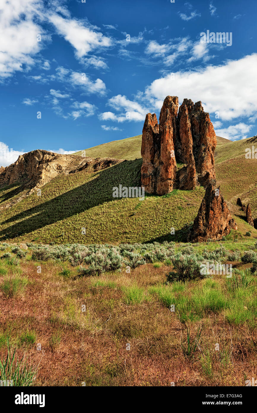 Towering volcanic rock pinnacles rise up near Slocum Creek in the ...