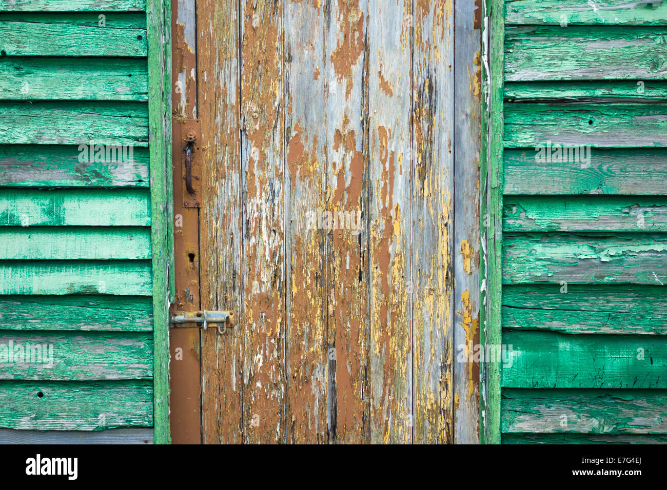Paint peeling of World War 1 Army barracks hut in Staithes, North ...