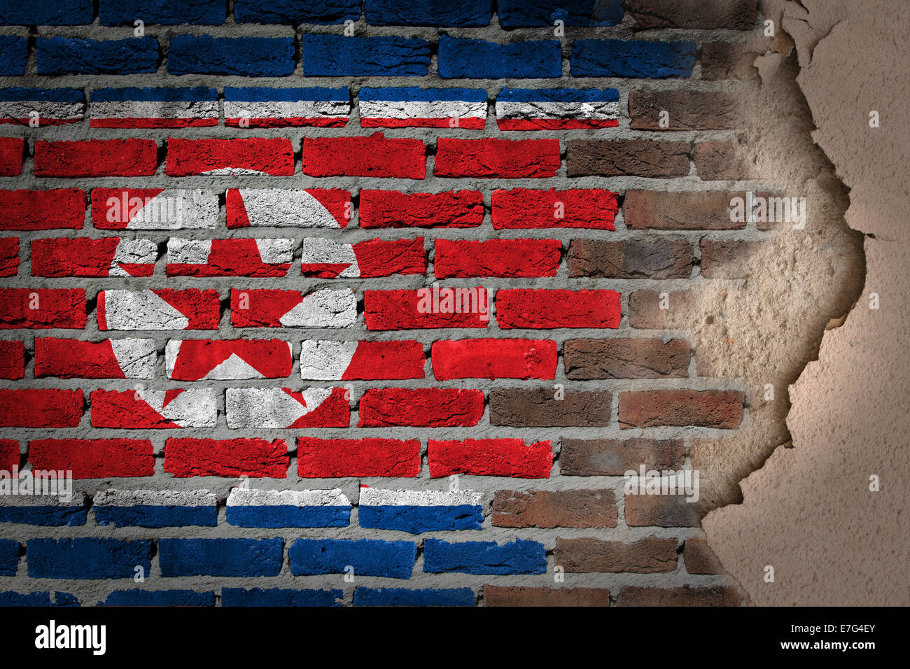 Dark brick wall texture with plaster - flag painted on wall - North ...