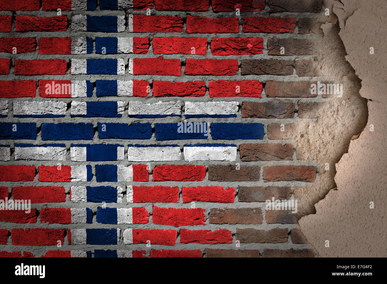 Dark brick wall texture with plaster - flag painted on wall - Norway ...