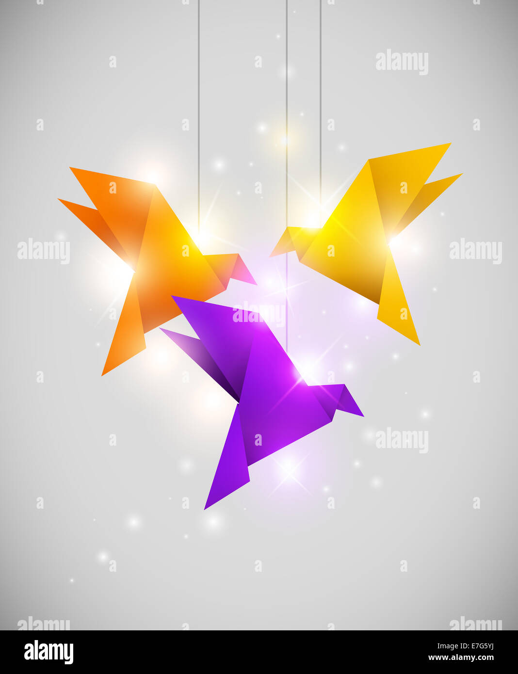 shining background with origami birds Stock Photo - Alamy