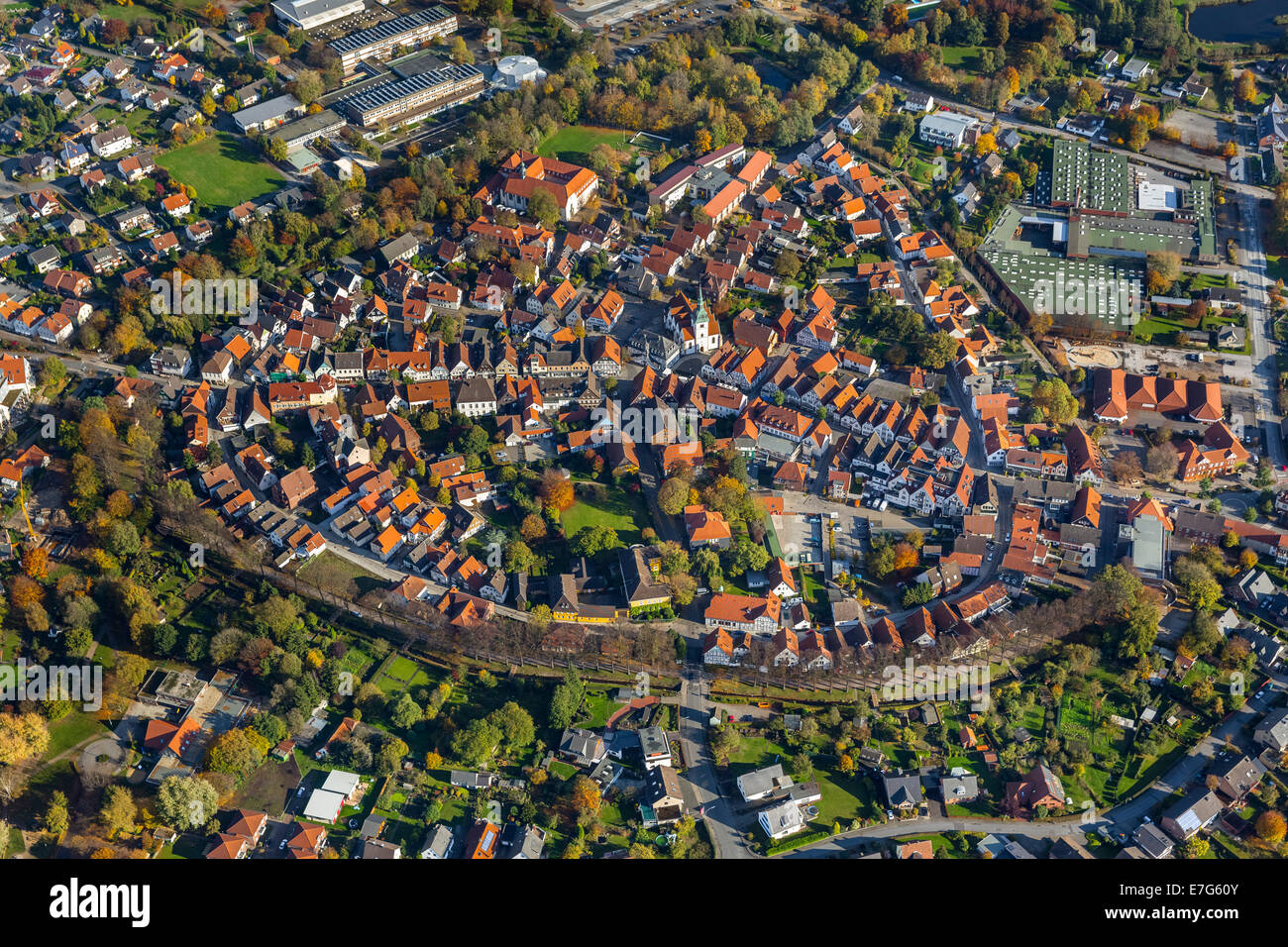 Aerial view, historical town centre with city walls, Rietberg ...