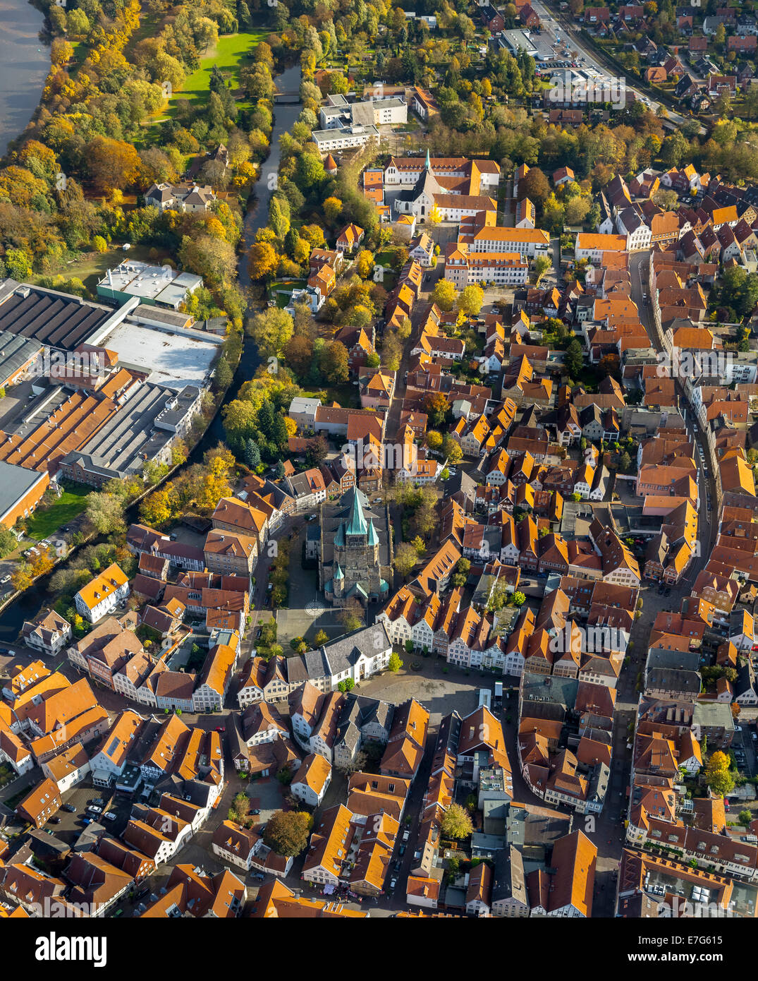 Aerial view, historic centre of Warendorf, North Rhine-Westphalia ...
