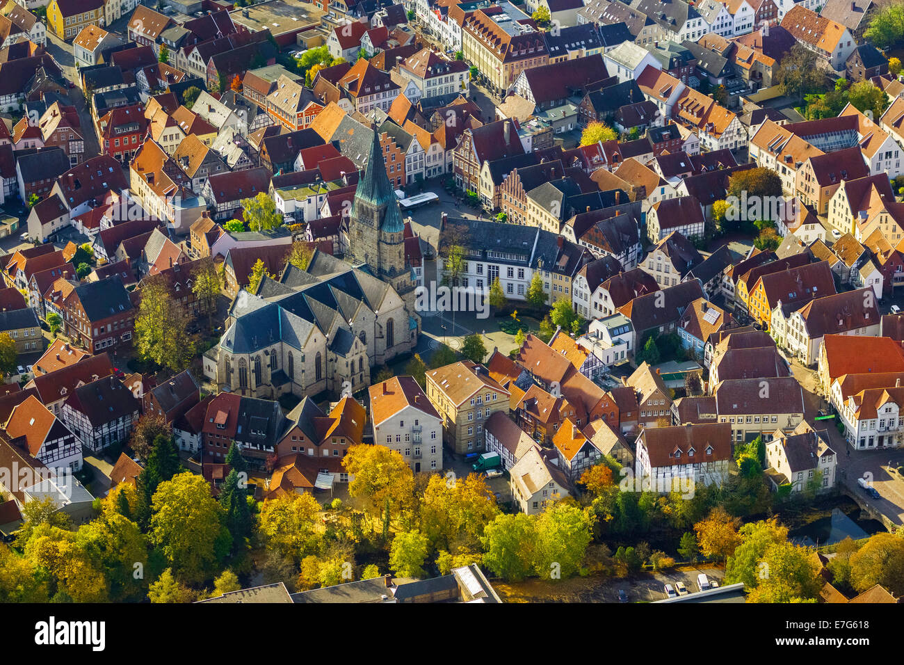 Aerial view, historic centre with market square and St Laurentiuskirche ...
