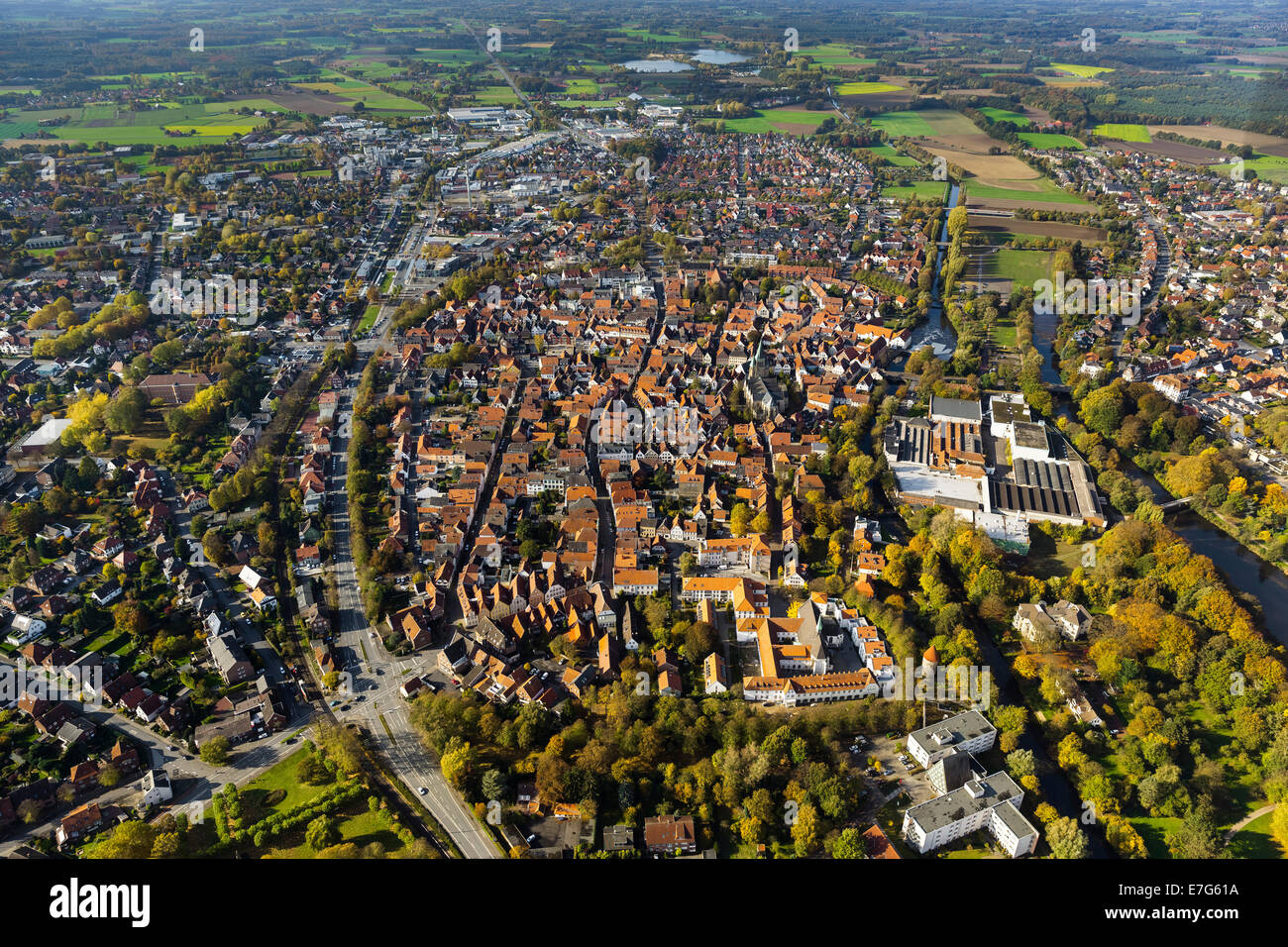 Aerial view, historic centre of Warendorf, North Rhine-Westphalia ...