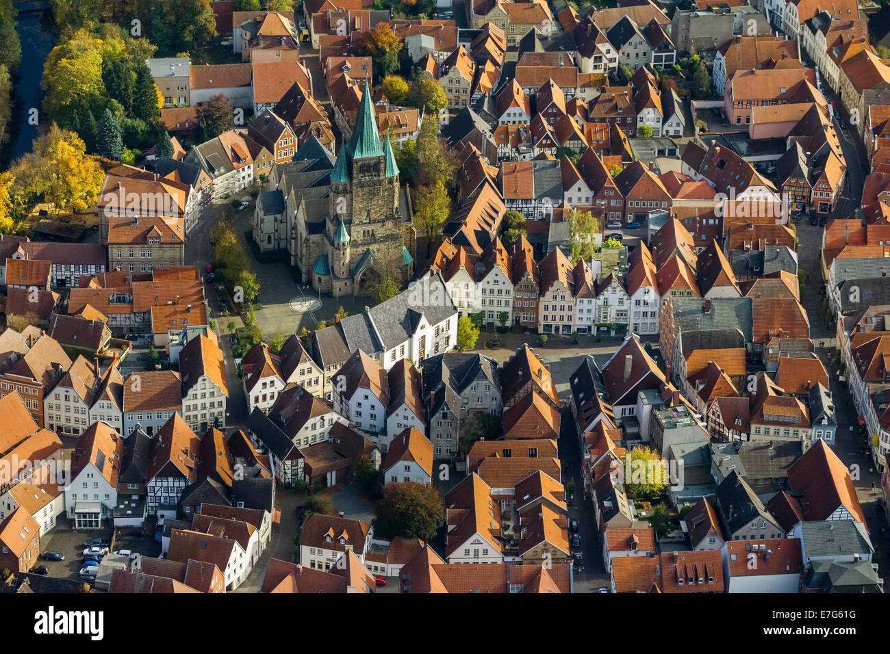 Aerial view, historic centre with market square and St Laurentiuskirche ...