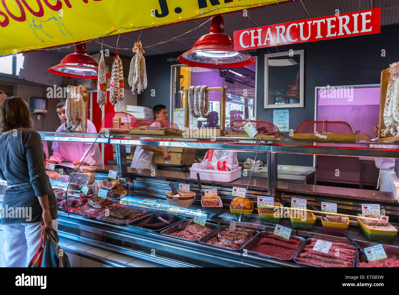 Bordeaux, France, Woman Shopping, French Food Market, Butcher Shop in ...