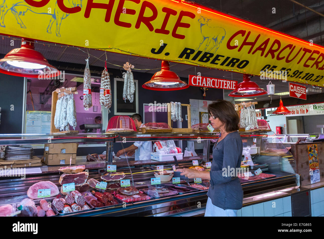 Bordeaux, France, Woman Shopping, French Food Market, Butcher Shop in ...