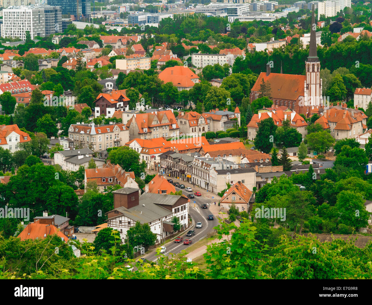 urban landscape. view from tower of district gdansk danzig city suburb ...