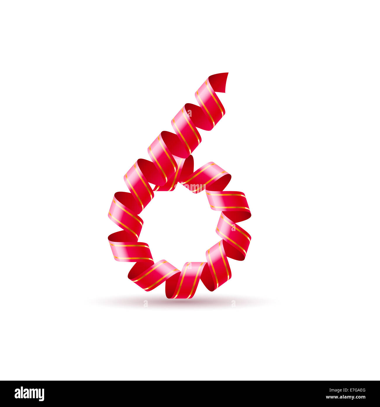 Number six made of red curled shiny ribbon Stock Photo - Alamy