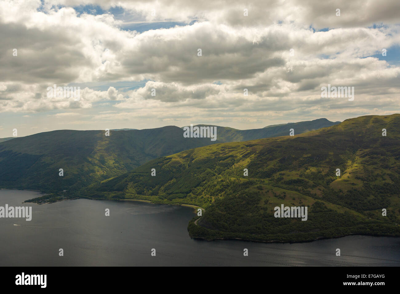 A view of the A82 road as it snakes round the hills of Loch Lomond ...