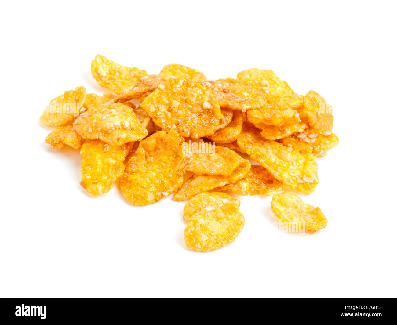 small heap of sugarcoated corn flakes on white background Stock Photo ...