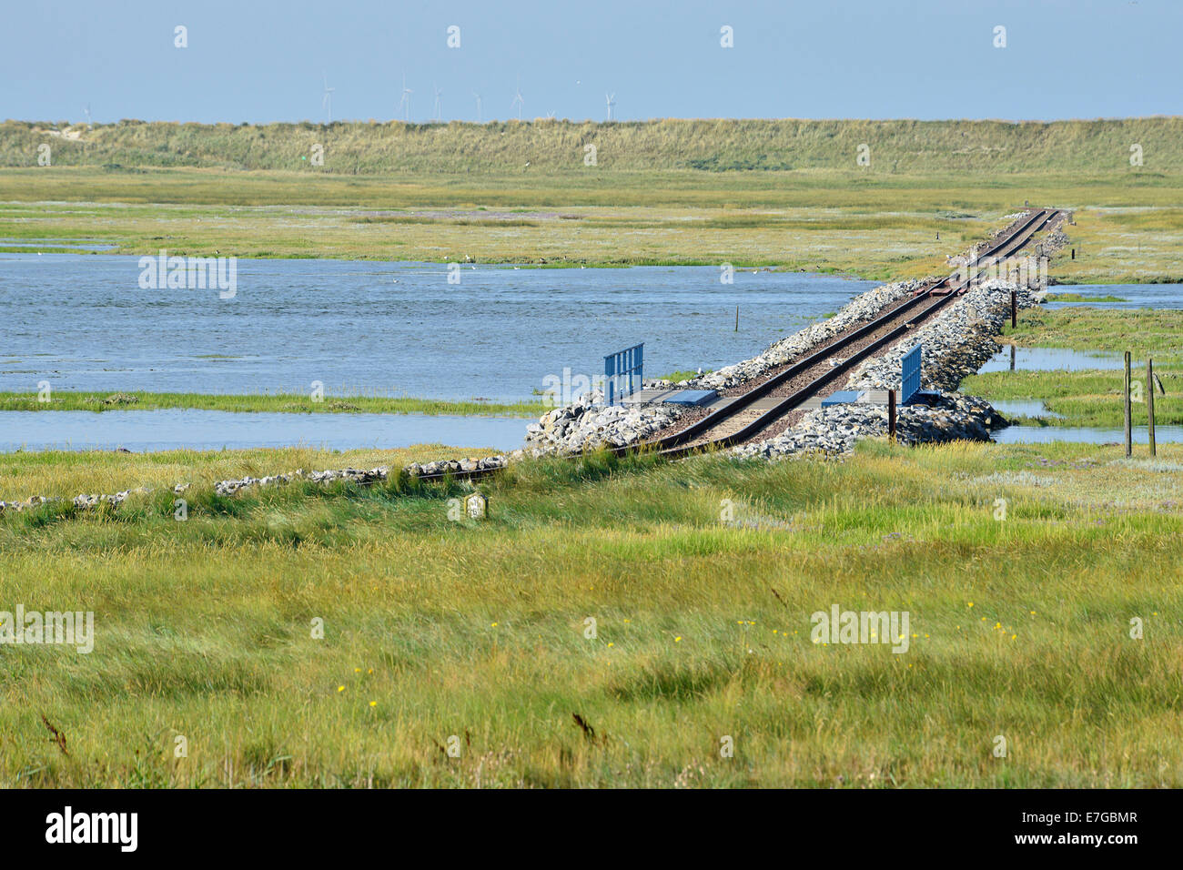 Bridge and railway dam from Wangerooge's narrow-gauge railway in the ...