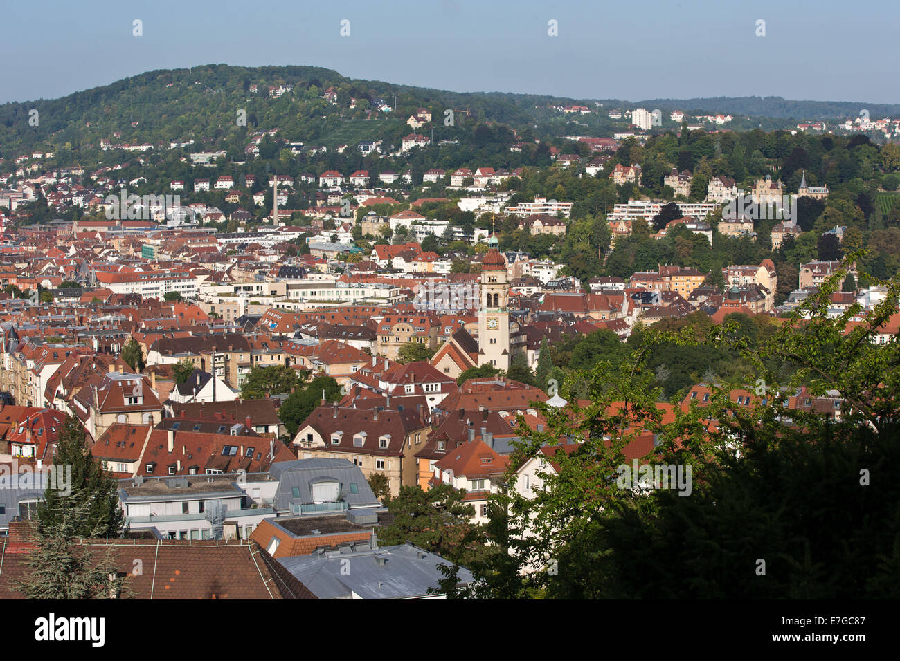 View from top of the hills down into the South borough of Stuttgart ...