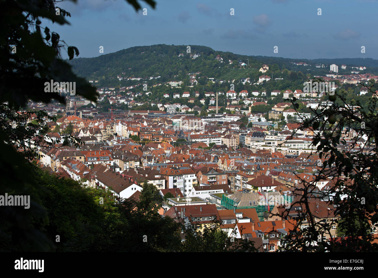 View from top of the hills down into the South borough of Stuttgart ...