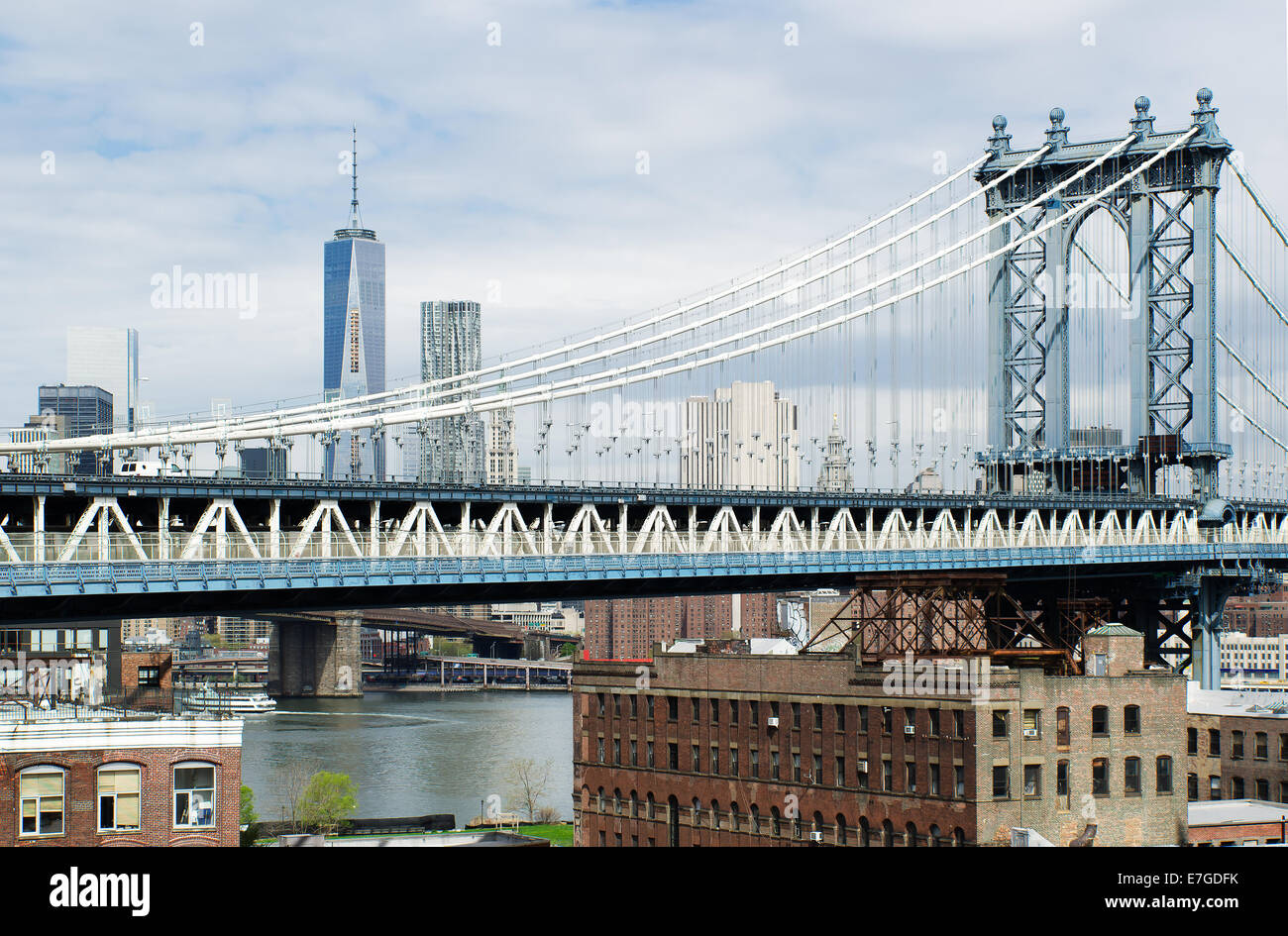 Manhattan Bridge and New York from a Dumbo Brooklyn Rooftop Stock Photo ...