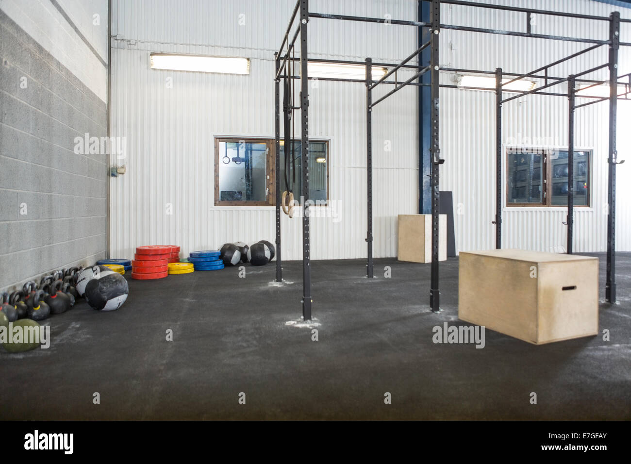 Exercise Equipment At Cross Fitness Box Stock Photo - Alamy